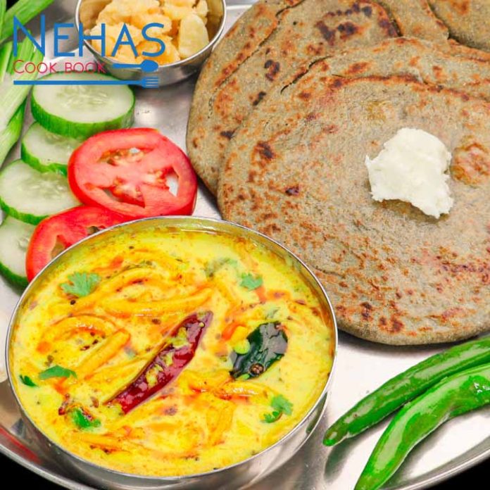 layered bajra na rotla recipe | sev kadhi recipe | kathiyawadi thali ...