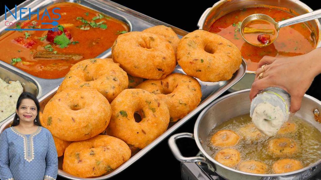 Medu vada recipe | sambar vada | pressure cooker sambar - Nehas Cook Book