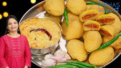 Batata bhajiya recipe | stuffed batata bhajiya | rajwadi bhajiya with ...